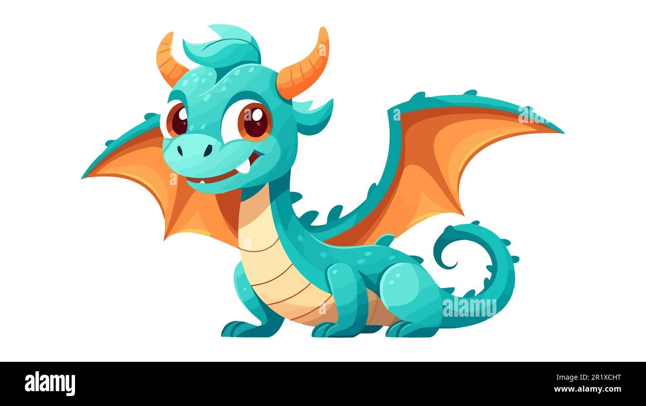 Cartoon blue dragon. Vector illustration isolated on white background ...