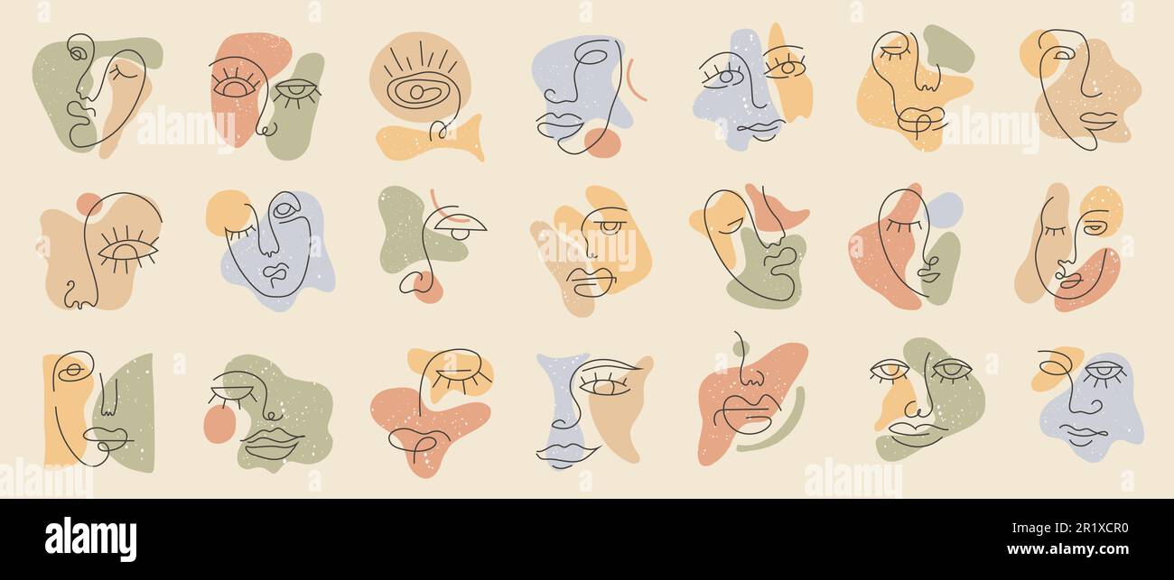 Modern Abstract Line Minimalistic Women Faces Stock Vector Image And Art