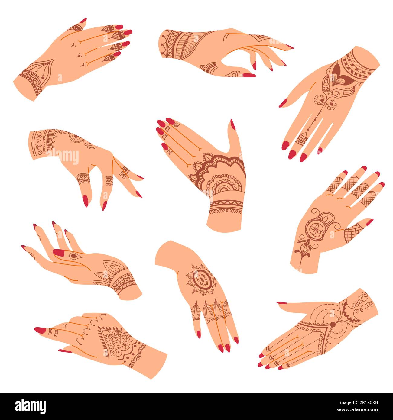Hands with henna tatto drawing design, vector Stock Vector Image & Art ...