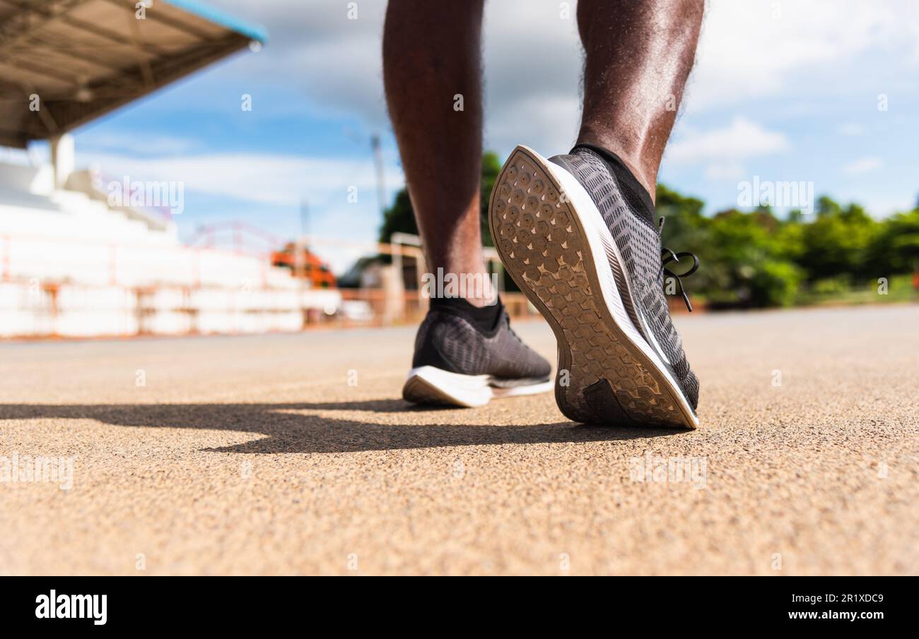 sport runner black man wear feet active ready to running training Stock ...