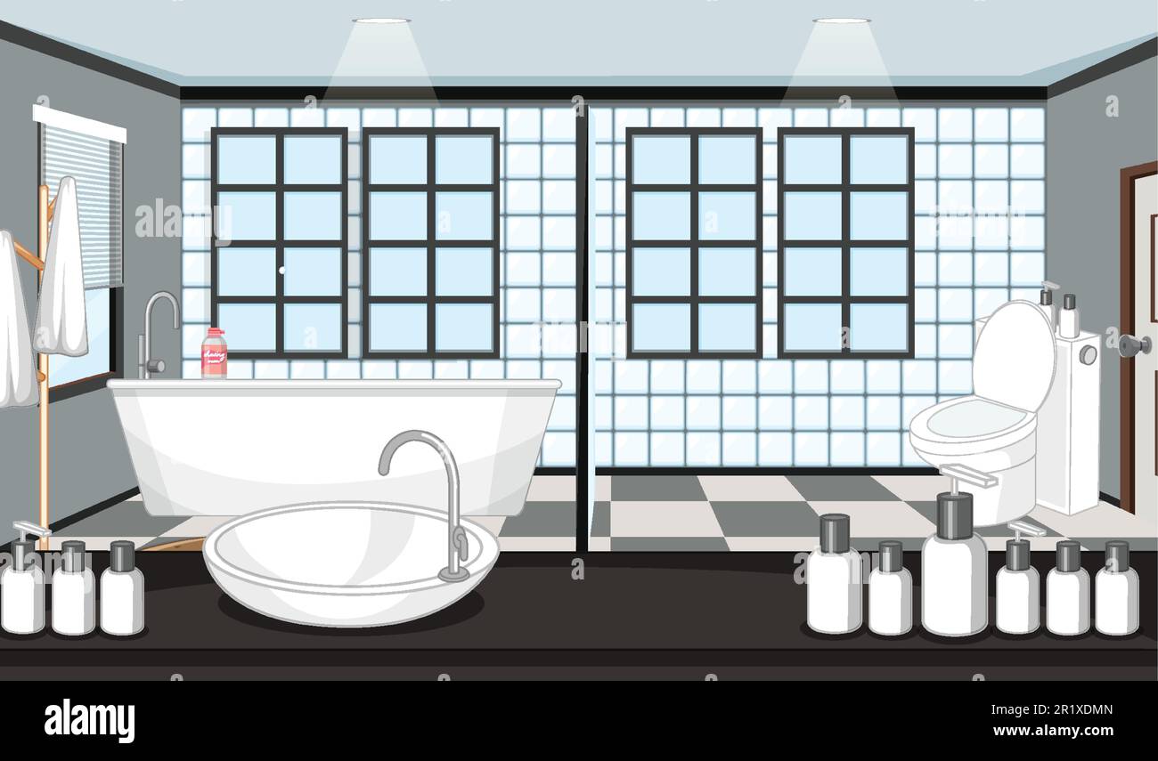 Empty bathroom background with bathtub illustration Stock Vector Image ...