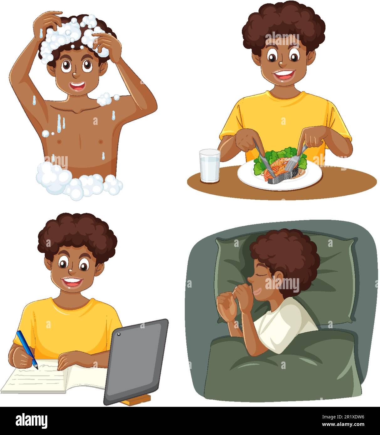 Daily Routine of a Teenage Boy illustration Stock Vector Image & Art ...