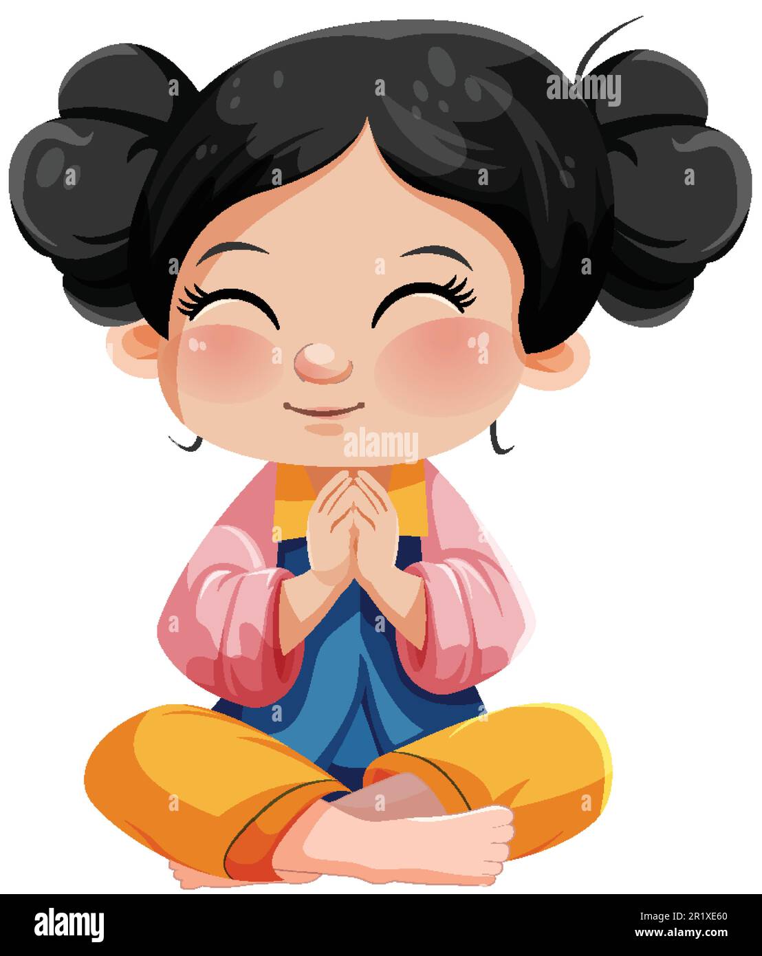 Cute Asian cartoon character with smiley face cit on the floor ...