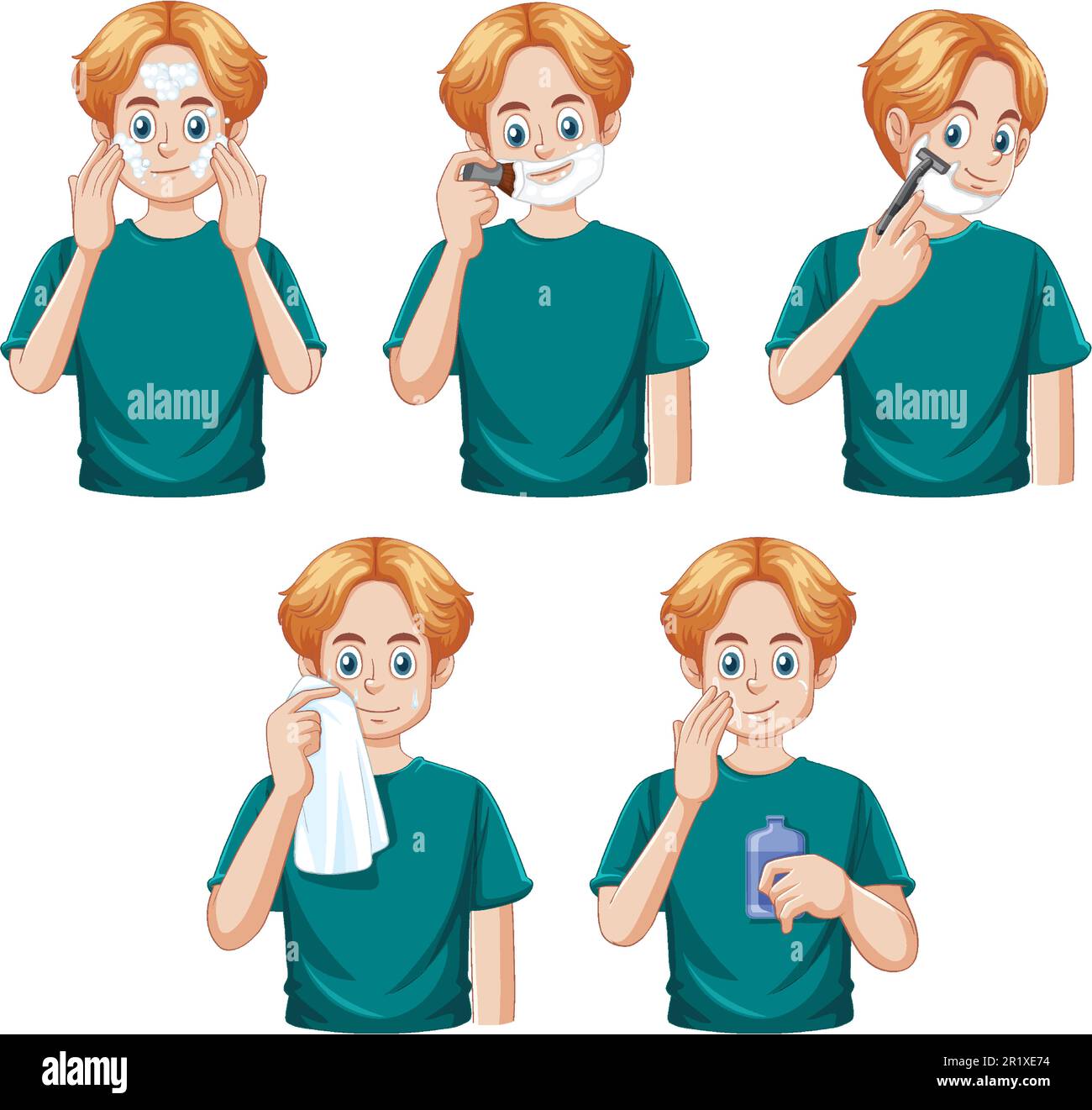 Set of male teen doing daily routine illustration Stock Vector Image ...