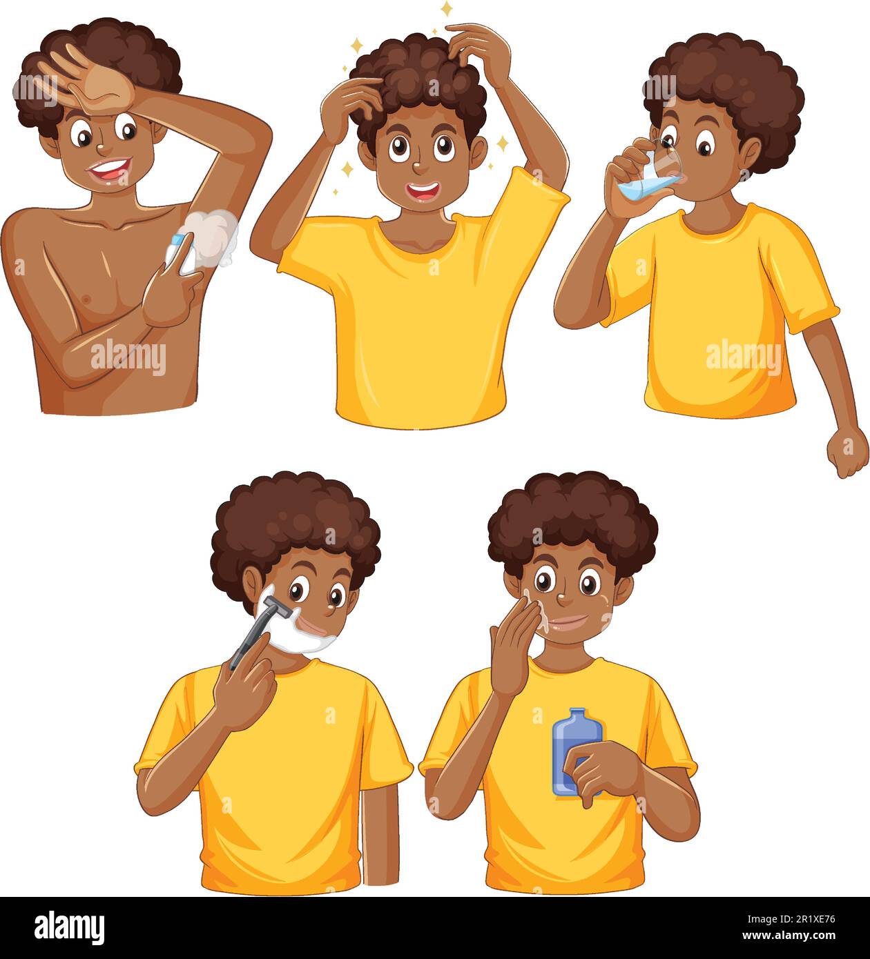 Set of Afro teen with daily routine illustration Stock Vector Image ...