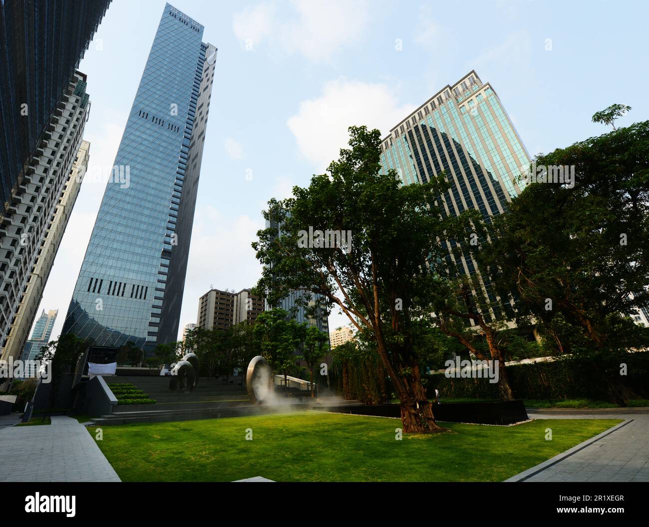 Modern commercial buildings and shopping malls along Phloen Chit road ...