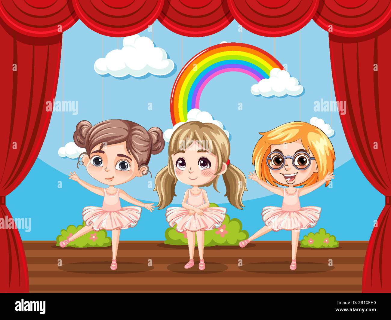Cute ballet dancer performing on stage illustration Stock Vector Image ...