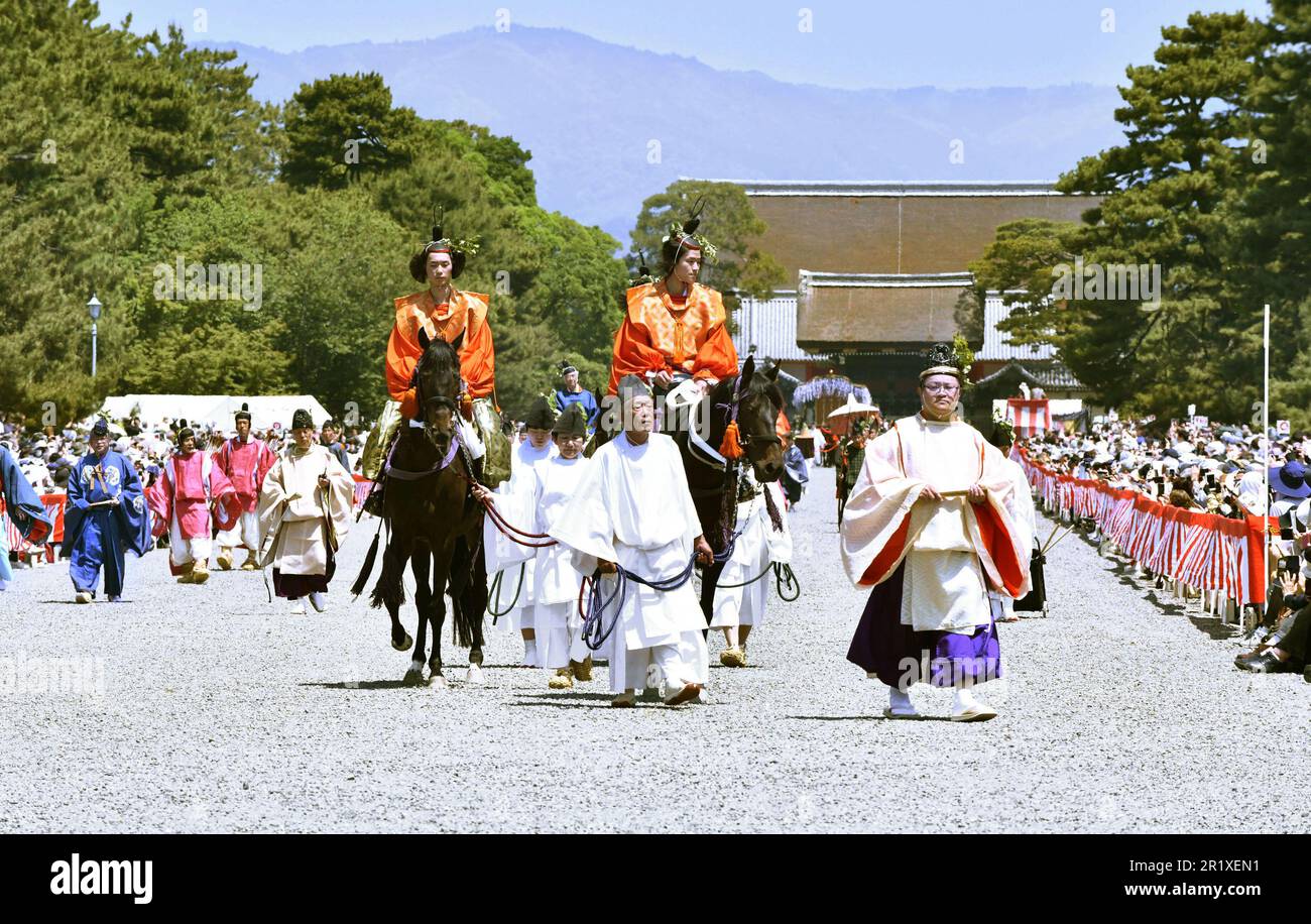 People dressed as nobles of the ancient Heian Era parade in the Kyoto ...
