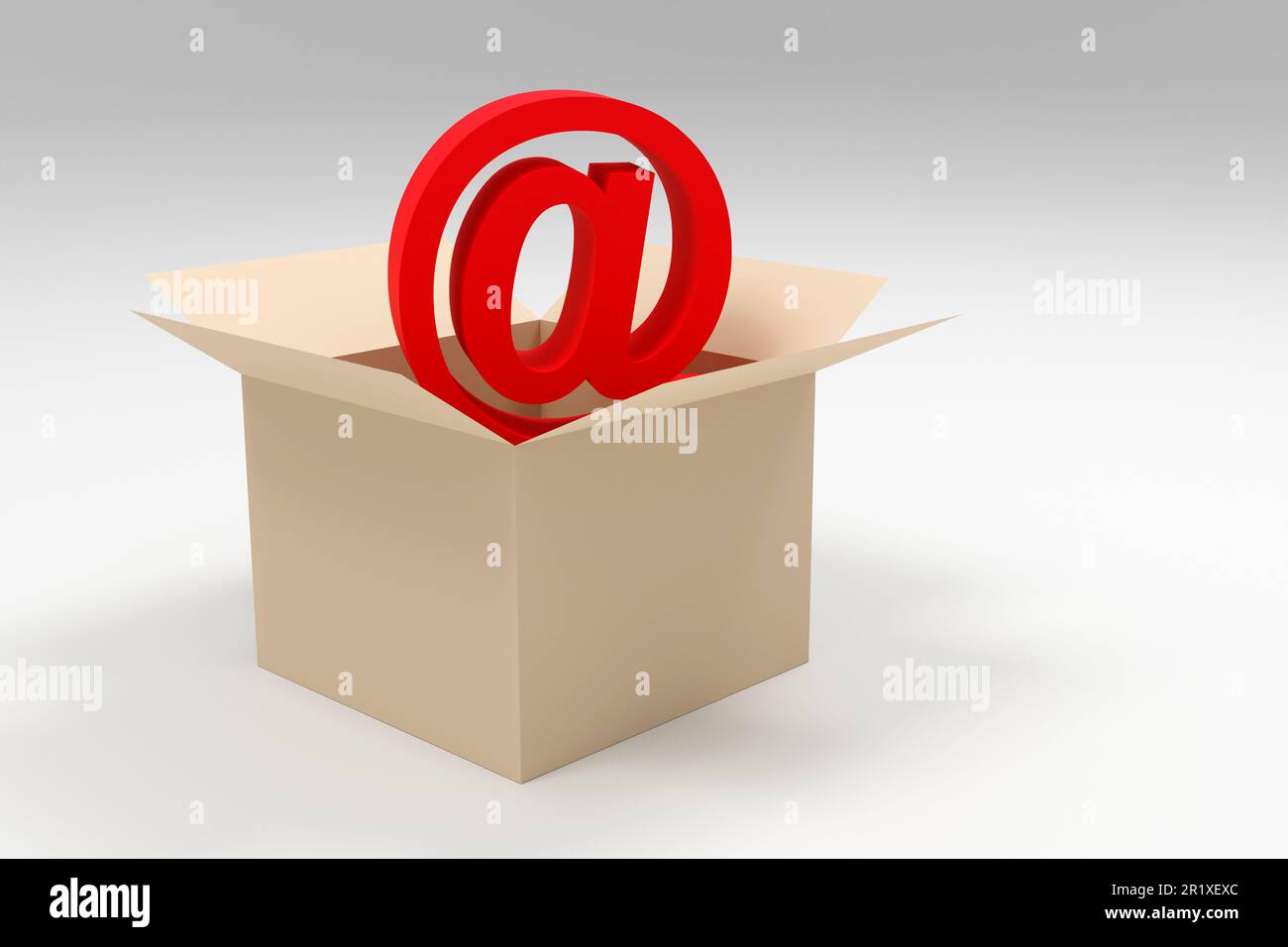 3d rendered red email sign in a cardboard box Minimal Concept 3D render ...