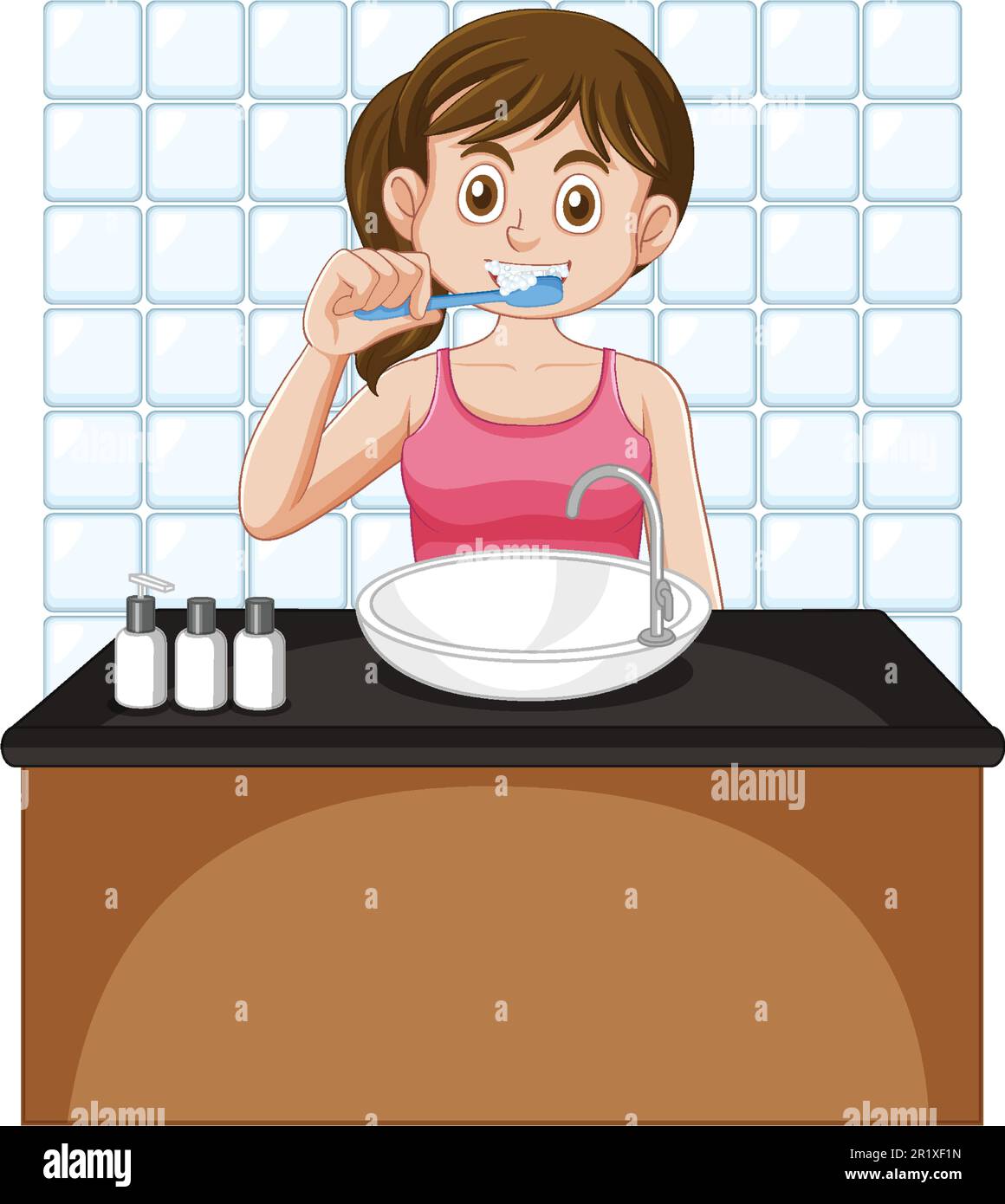 A female teen brushing teeth illustration Stock Vector Image & Art - Alamy