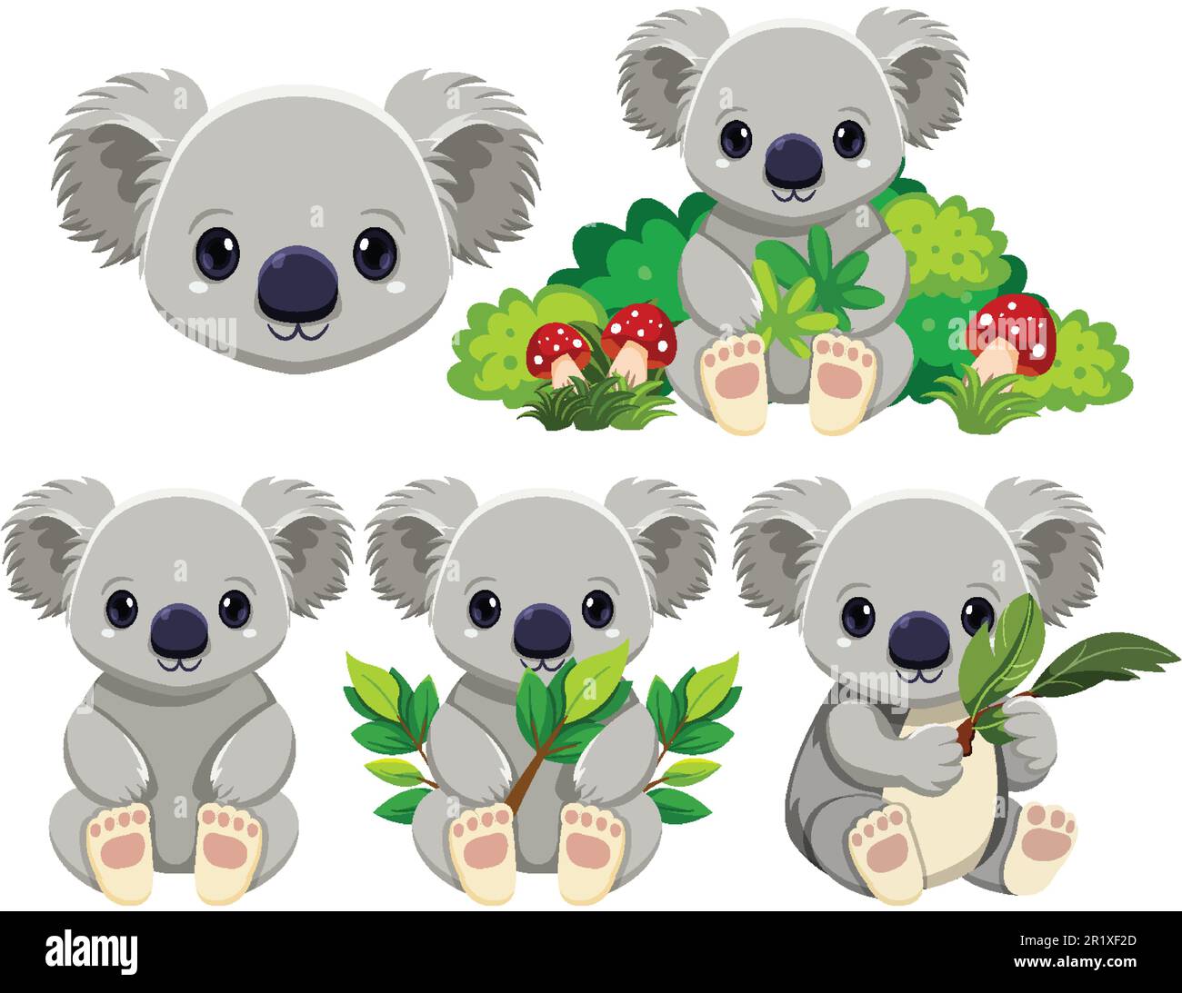 Cute koala bear cartoon character set illustration Stock Vector Image ...