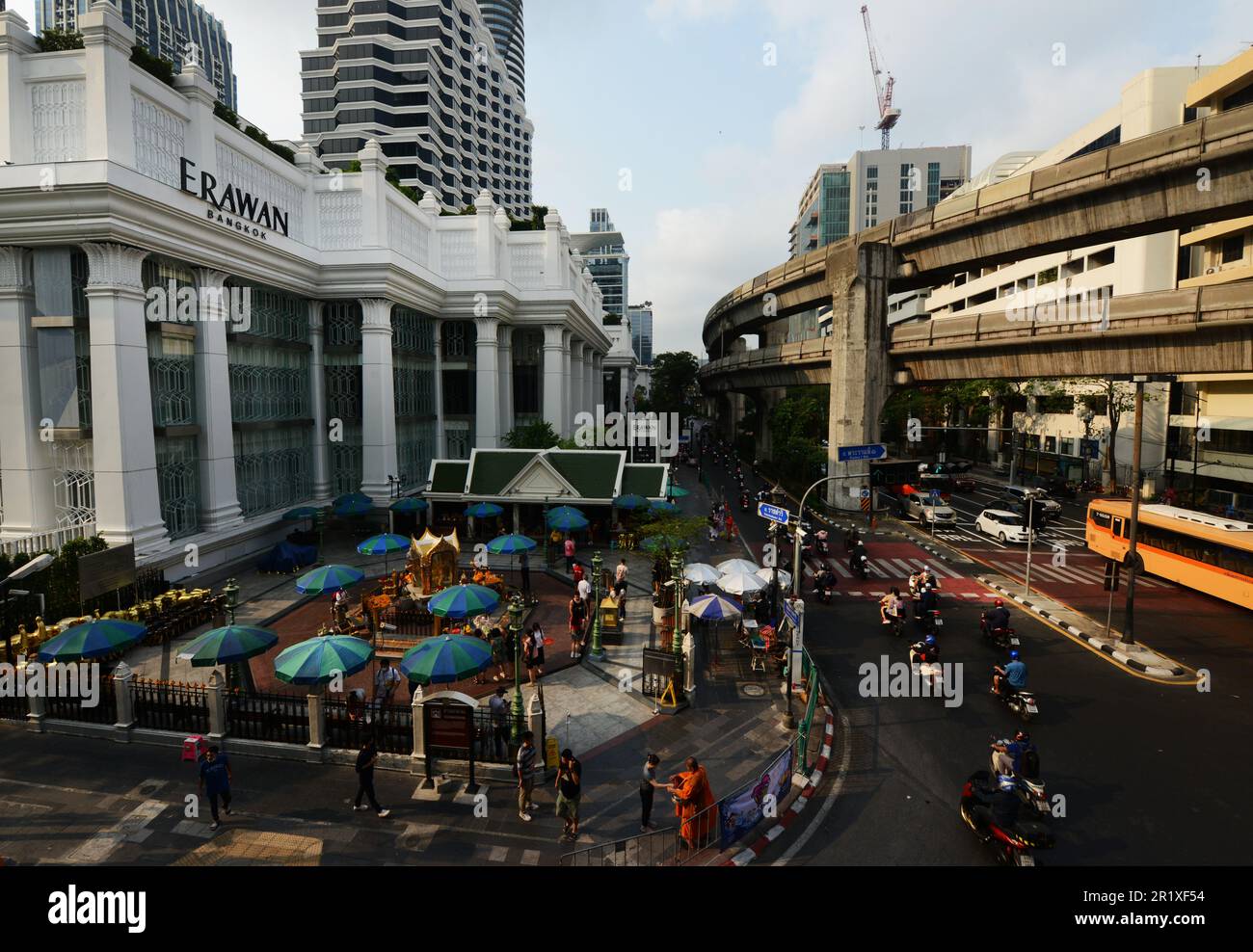 The Erawan shopping center and the Erawan Shrine on the corner of ...
