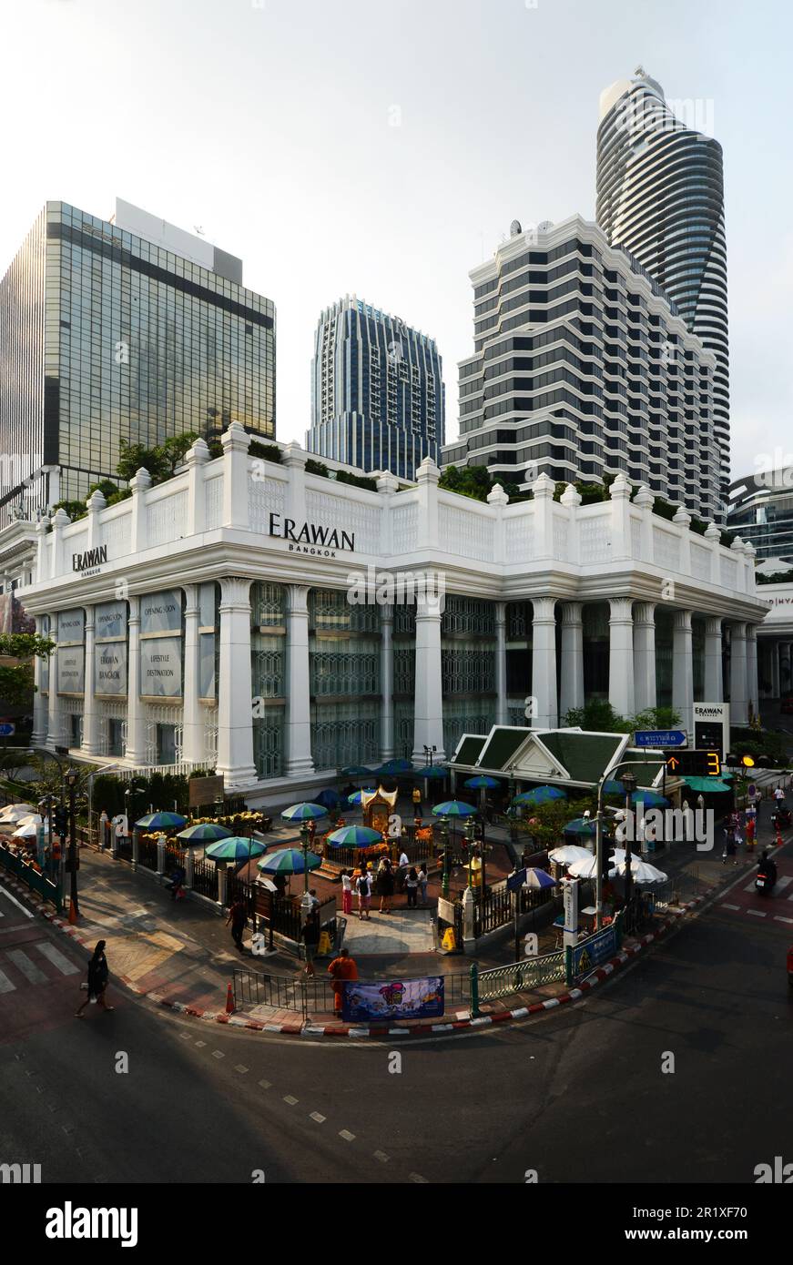The Erawan shopping center and the Erawan Shrine on the corner of ...
