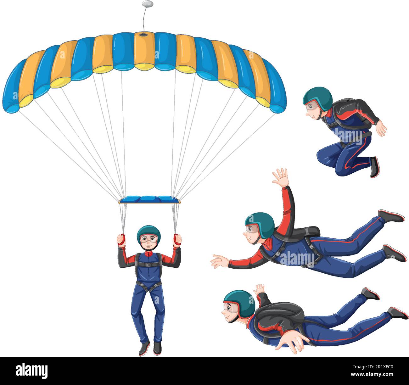 Set of skydiving carteeon character illustration Stock Vector Image ...