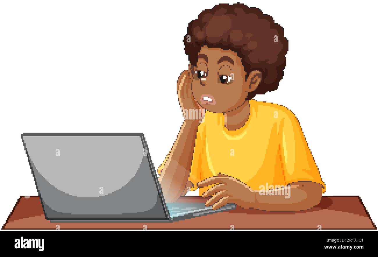 Boy bored laptop Stock Vector Images - Alamy