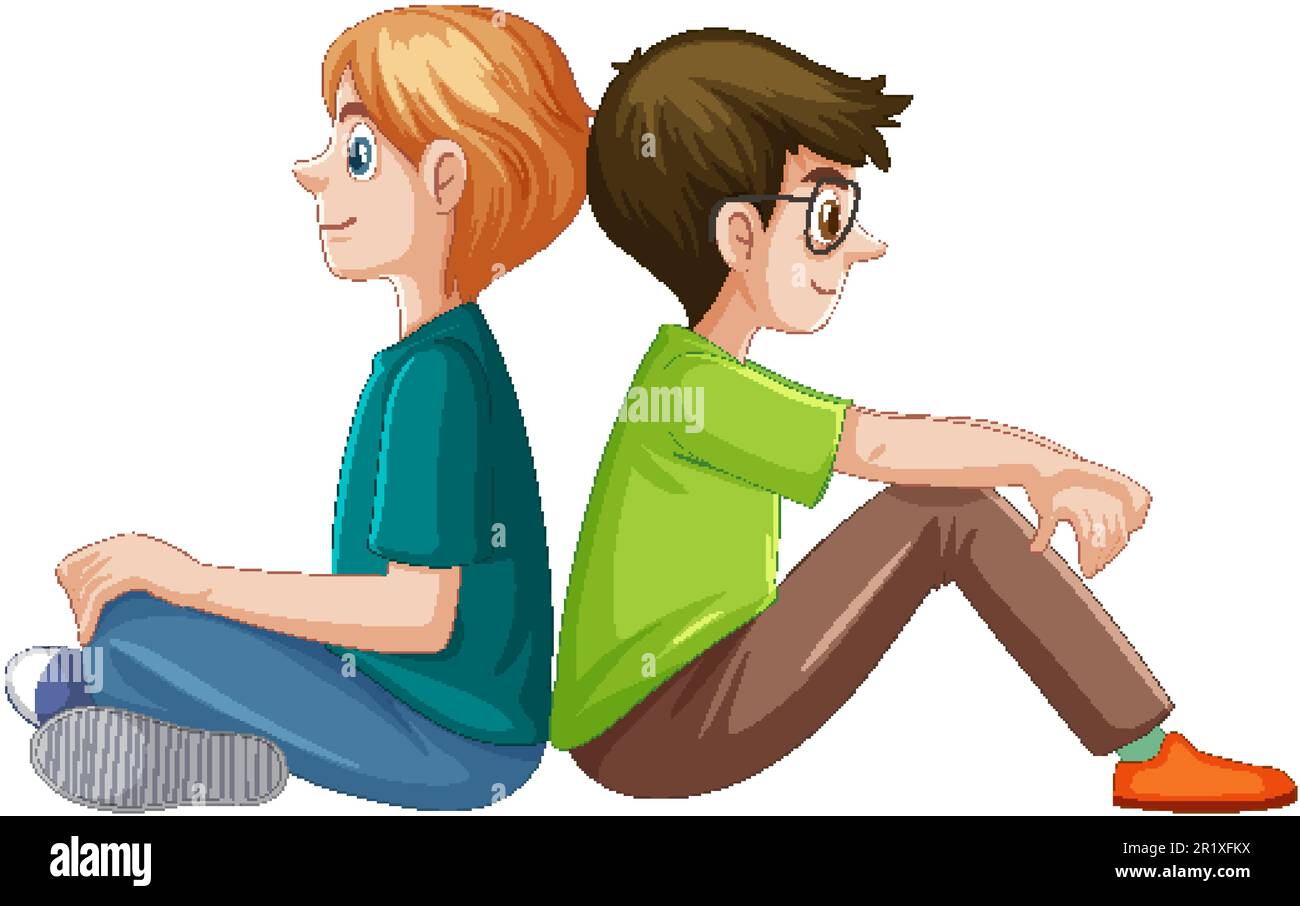 Two Teenage Boys Sitting Back to Back illustration Stock Vector Image ...