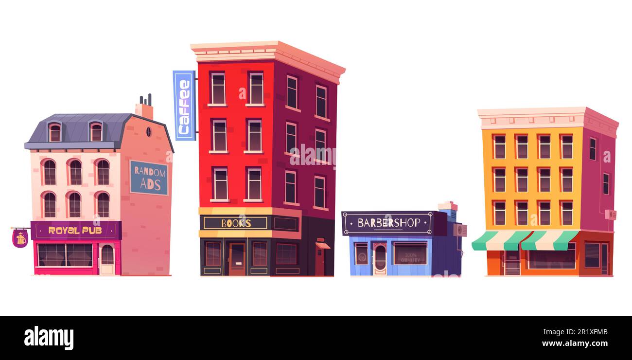 Cartoon set of city buildings isolated on white background. Vector ...