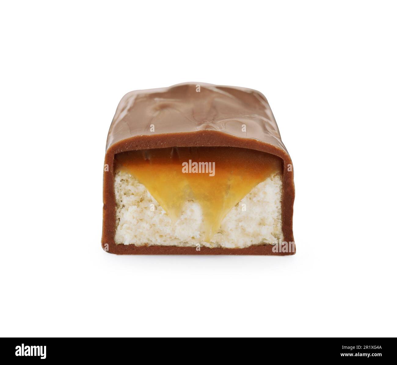 One tasty chocolate bar with caramel isolated on white Stock Photo - Alamy