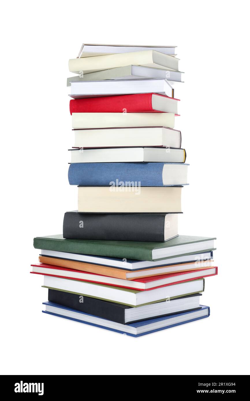 Many different books stacked on white background Stock Photo - Alamy