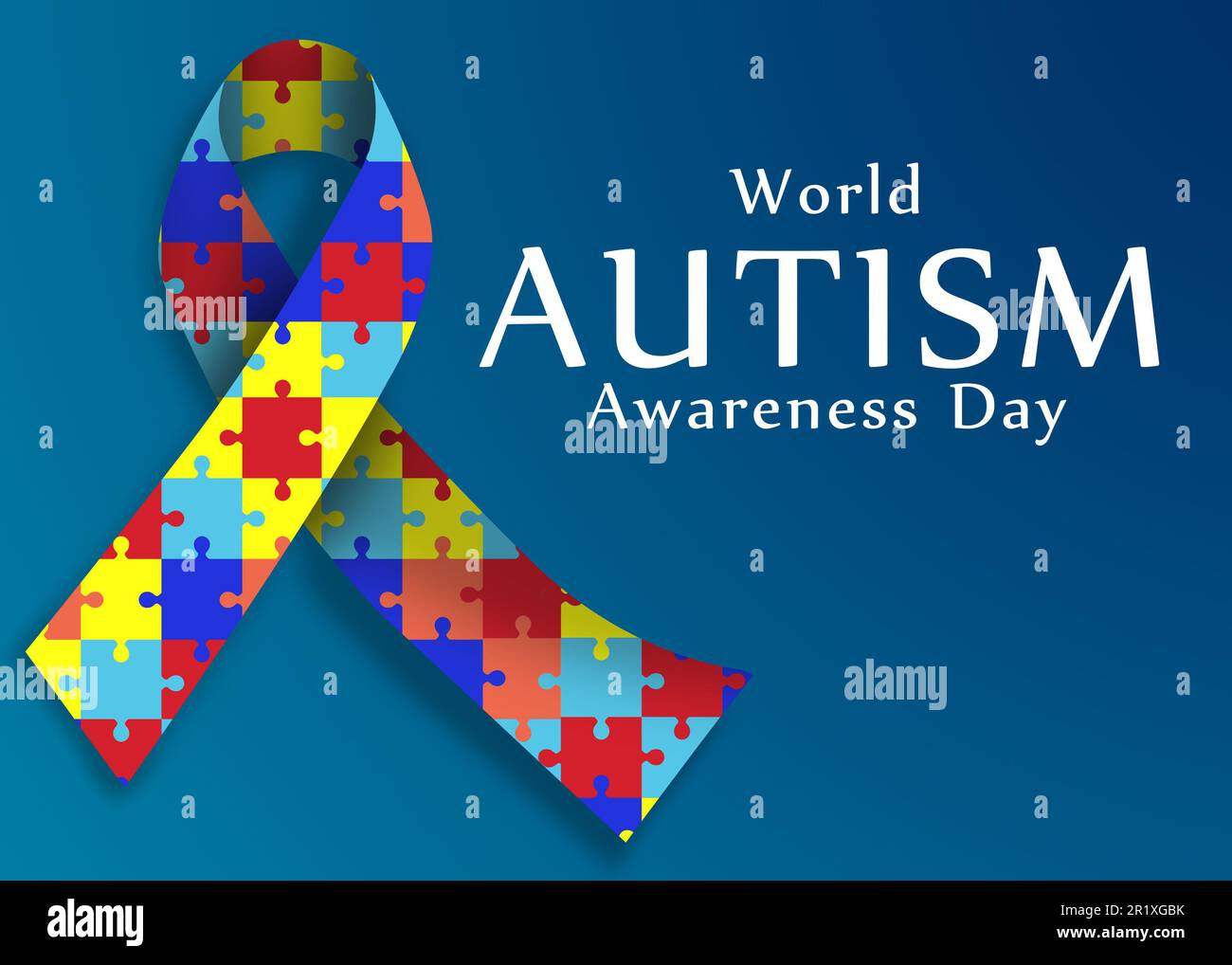 World Autism Awareness Day. Colorful puzzle ribbon in blue background ...