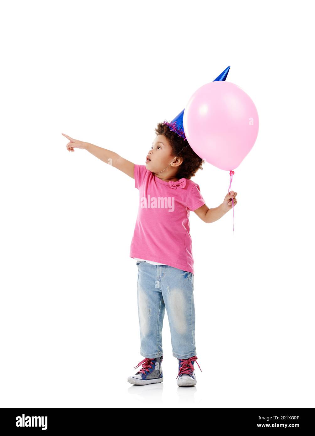 Child pointing pink balloon hi-res stock photography and images - Alamy