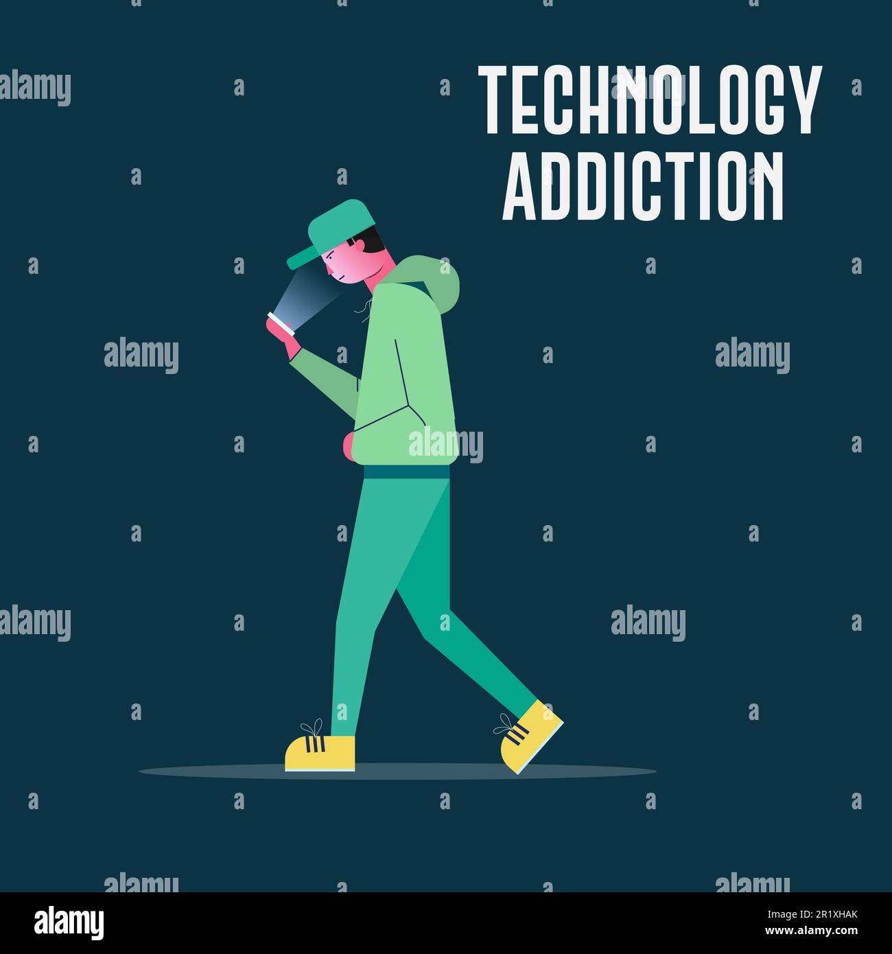 Men use mobile flat art design character technology addiction concept ...