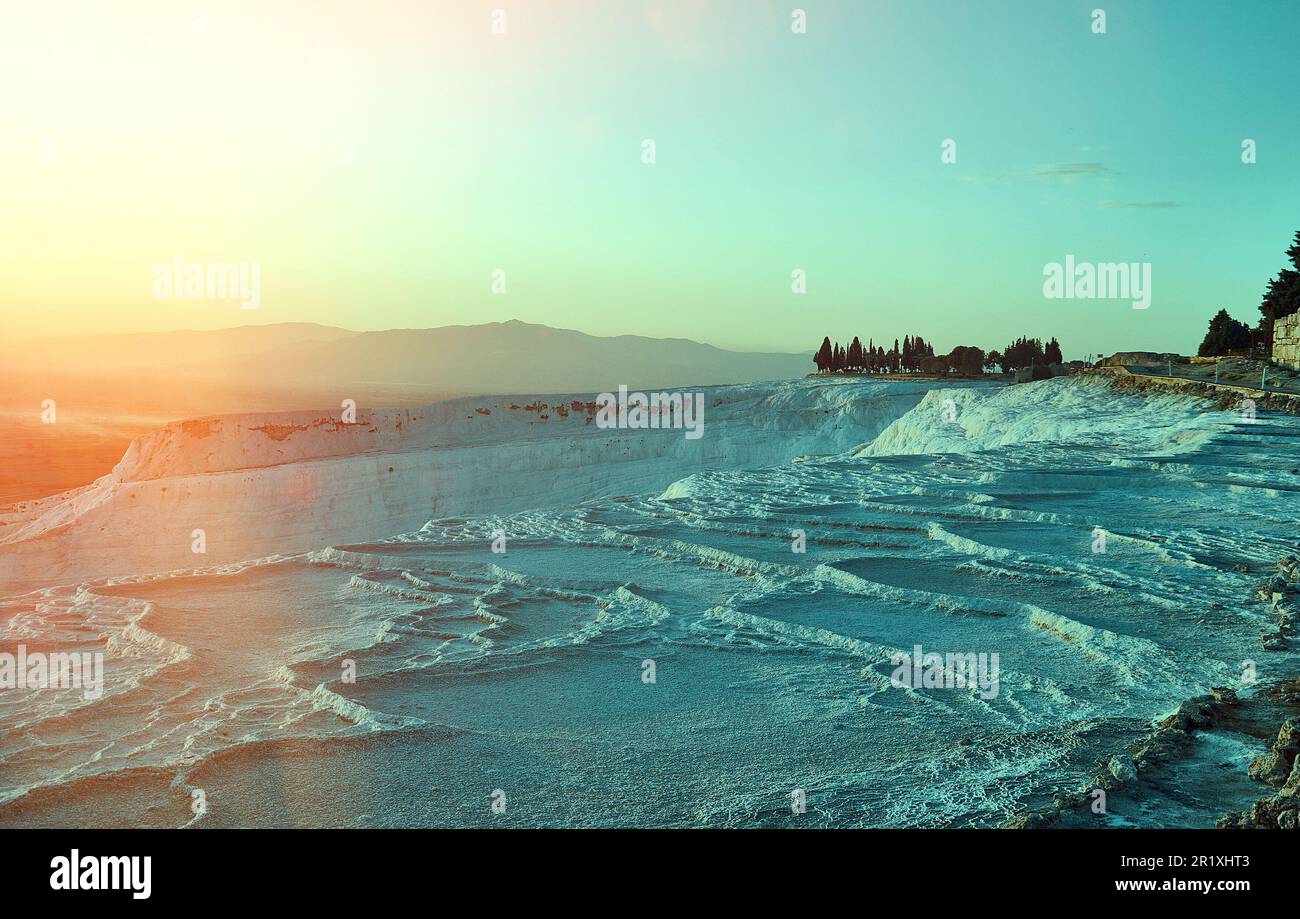 Natural travertine pools nd terraces in Pamukkale. Pamukkale, Turkey ...
