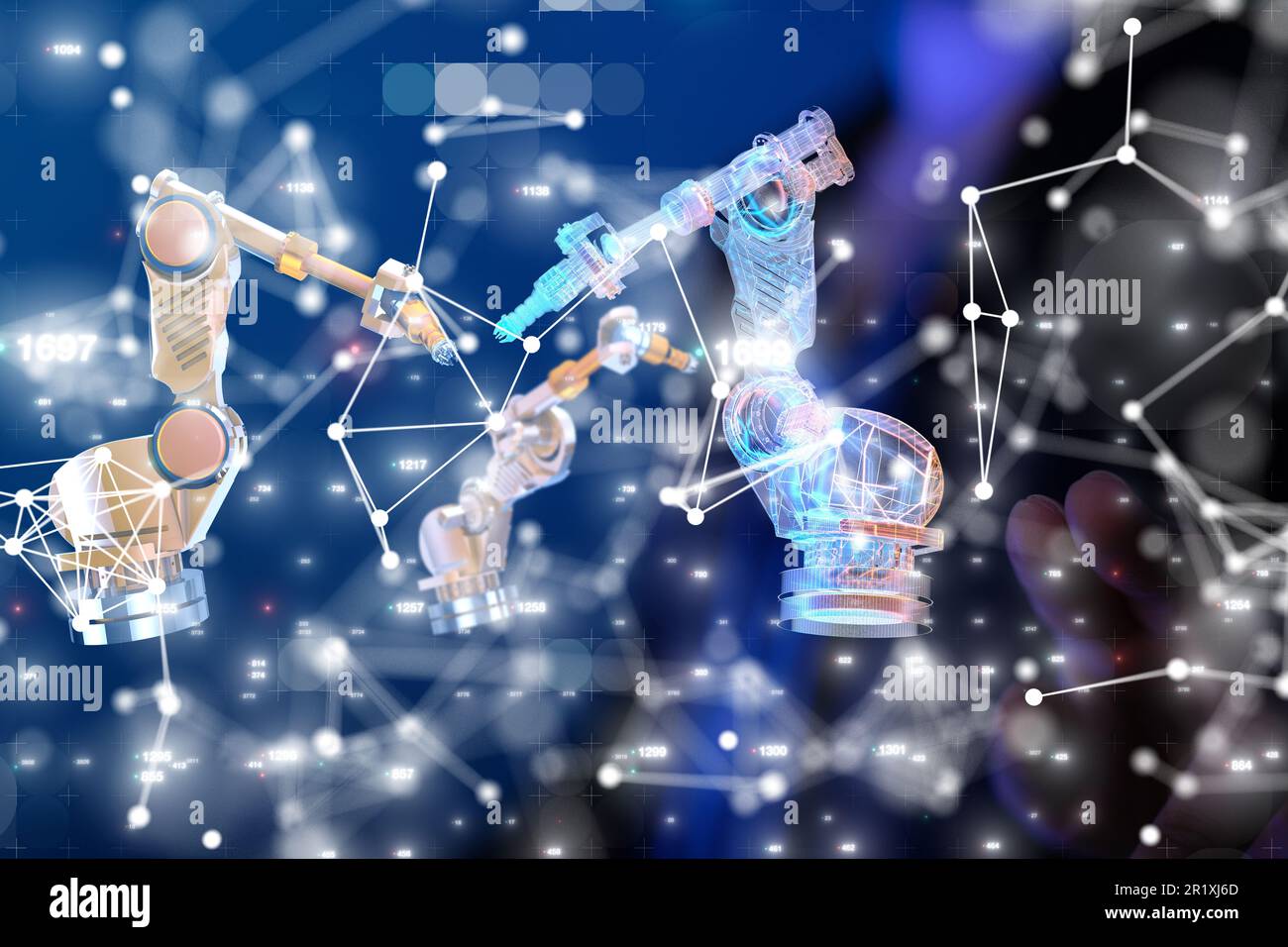 This stock photo features a futuristic illustration of a variety of 3D ...