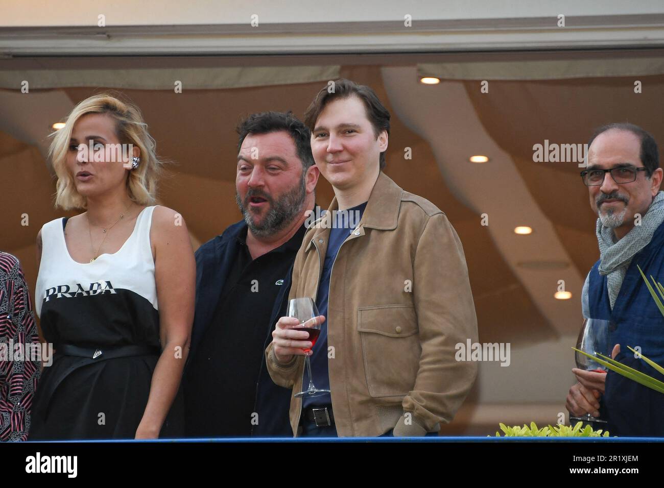 Cannes, France. 15th May, 2023. Iris Knobloch, Thierry Fremaux, Ruben Ostlund, Julia Ducournau ...