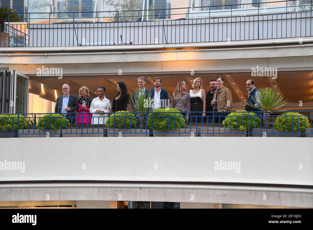 Cannes, France. 15th May, 2023. Iris Knobloch, Thierry Fremaux, Ruben Ostlund, Julia Ducournau ...