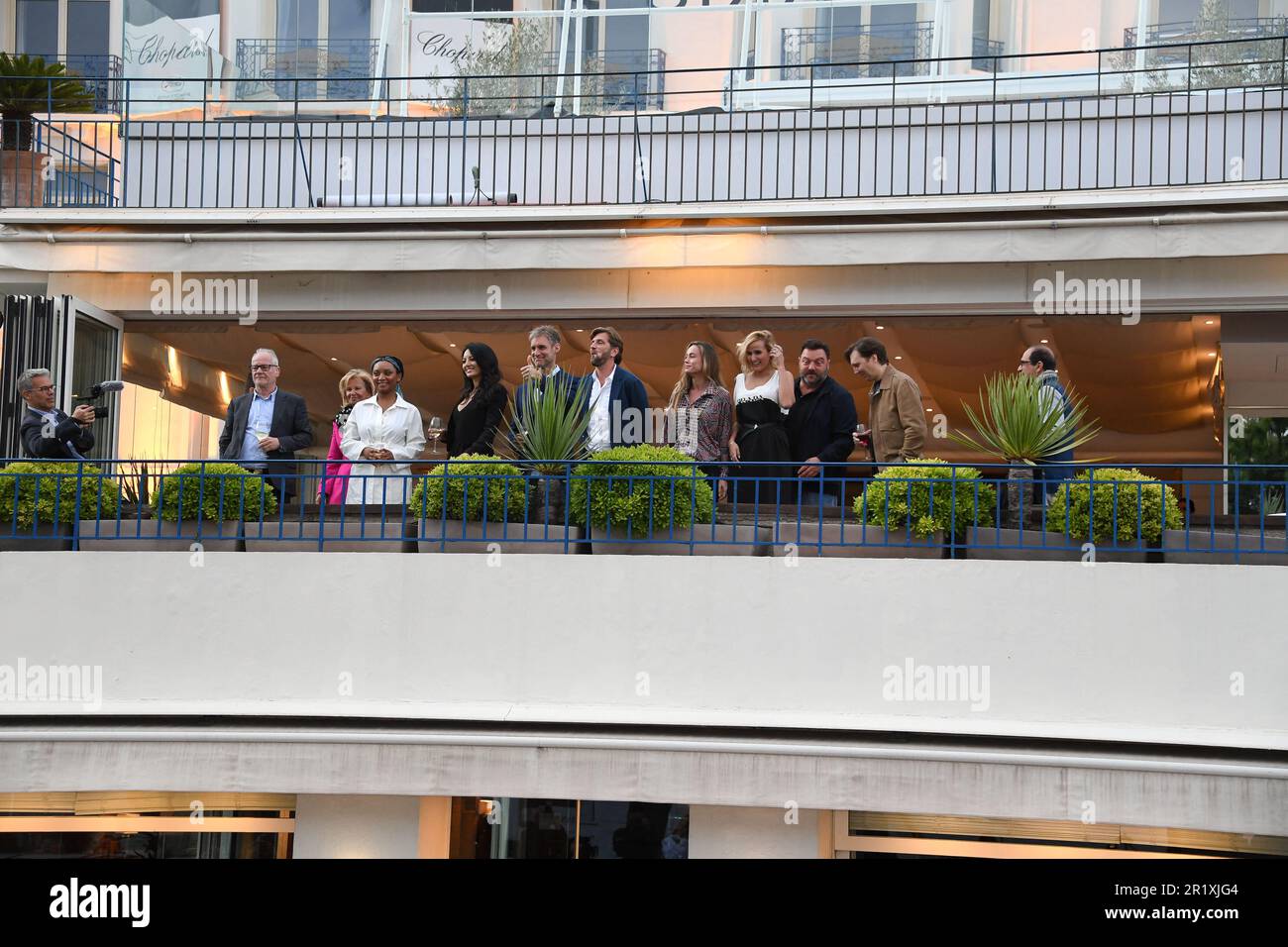 Cannes, France. 15th May, 2023. Iris Knobloch, Thierry Fremaux, Ruben Ostlund, Julia Ducournau ...
