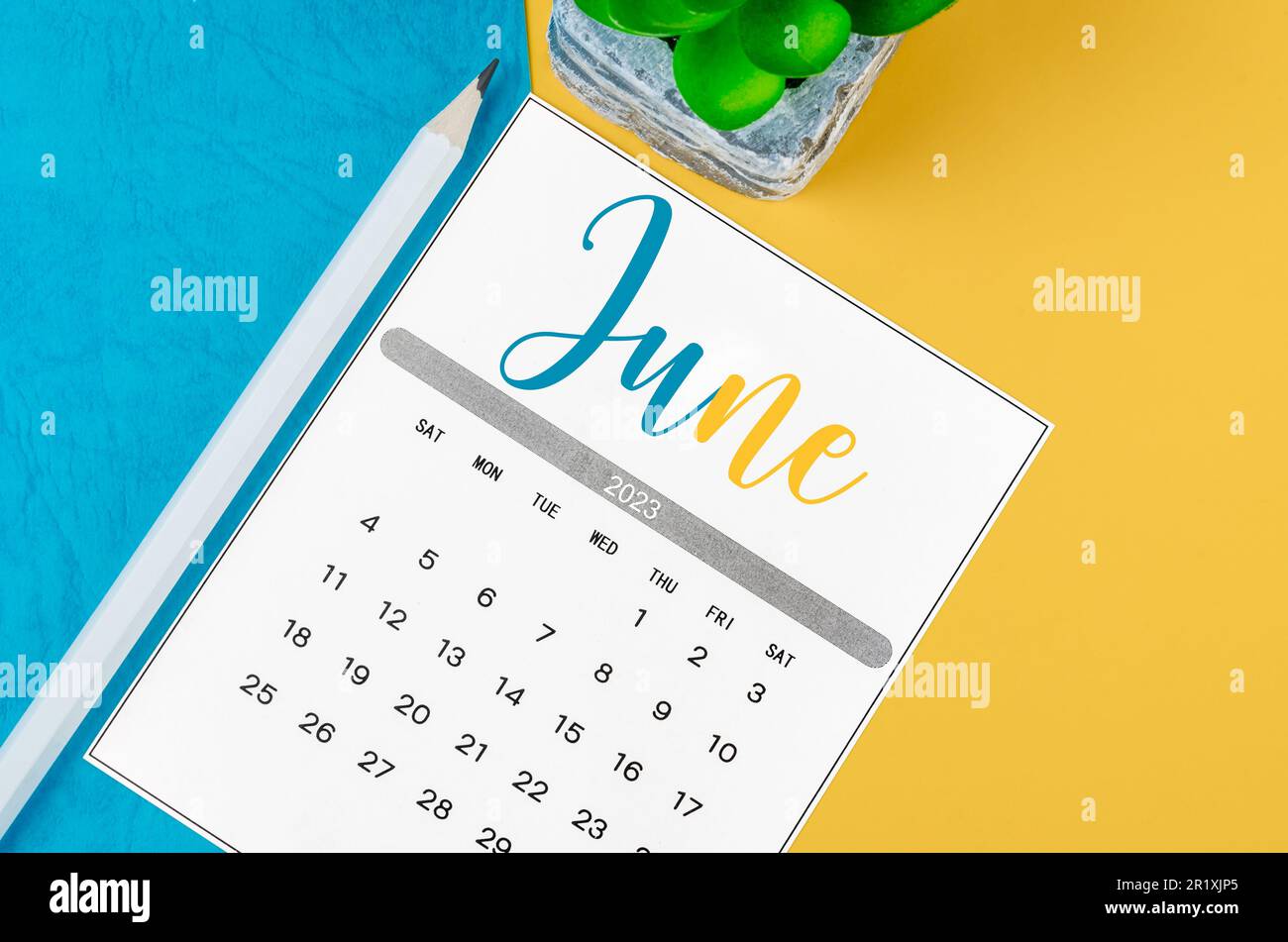 June 2023 Monthly calendar for 2023 year with pencil on beautiful ...