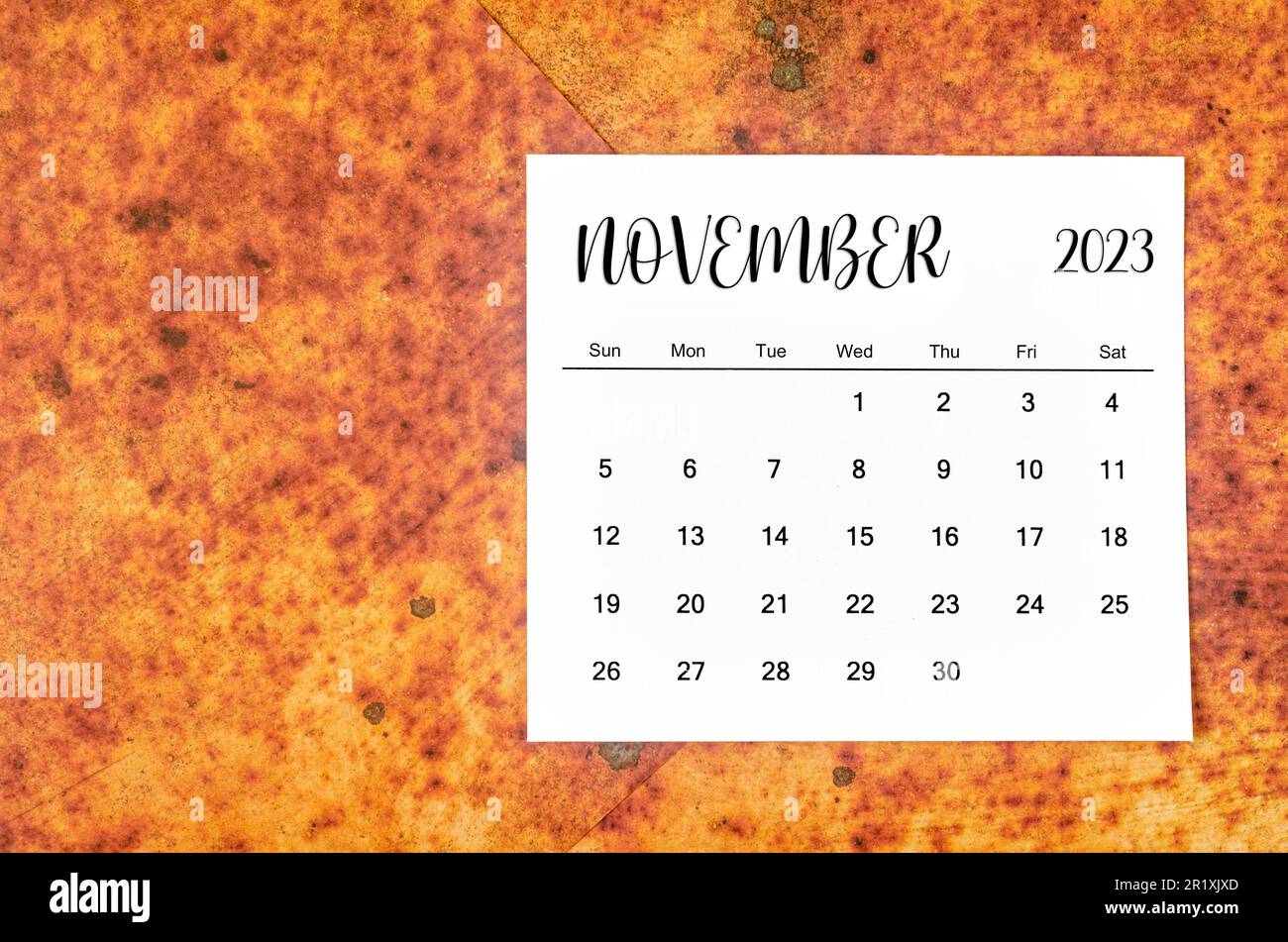 November 2023 Monthly calendar for 2023 year on red grunge background ...
