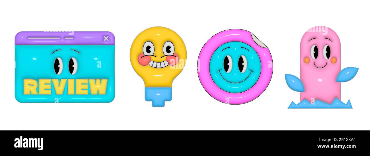 cute 3D vintage y2k retro concept drawing stickers Stock Photo - Alamy