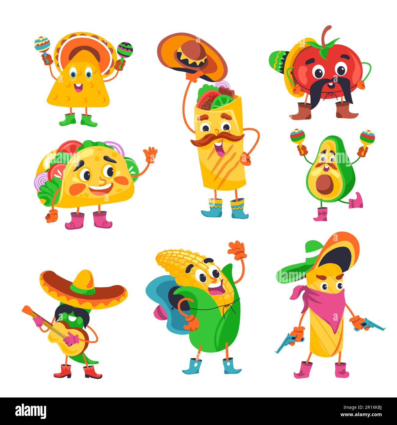 Funny Mexican food characters, burrito and taco Stock Vector Image ...