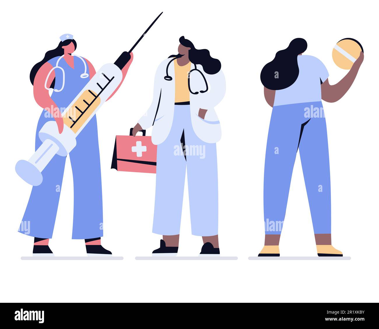 medic people vector doctors and nurses medical worker with big syringe ...