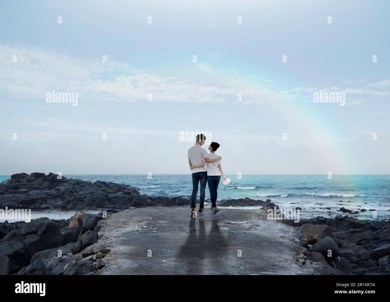 dream and hope vision background with couple by the beach Stock Photo ...