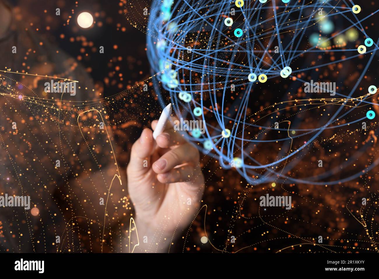 A female with a digital pen interact with a giant spherical object ... A female with a digital pen interact with a giant spherical object ...