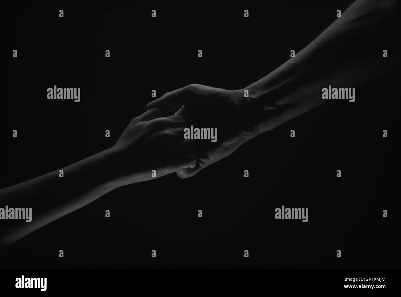 Helping hand outstretched, arm on salvation. Close up strong hand. Two ...