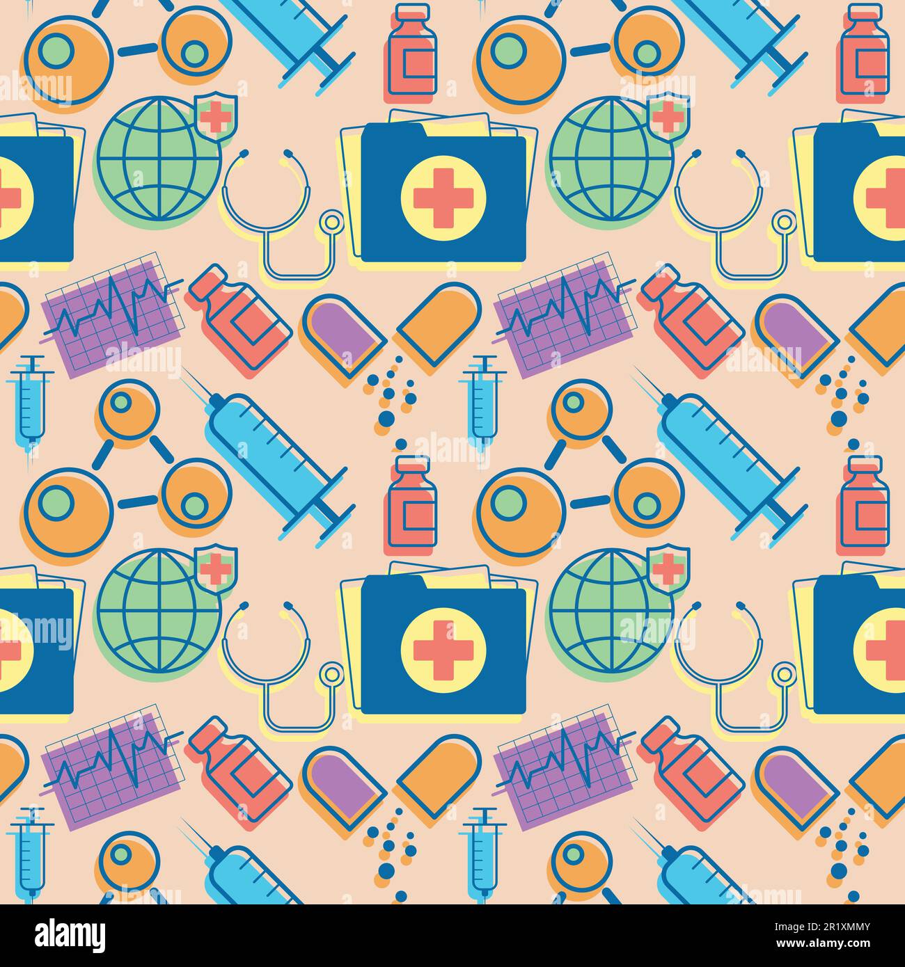color medical pattern with elements of molecular mesh, globe, folder ...