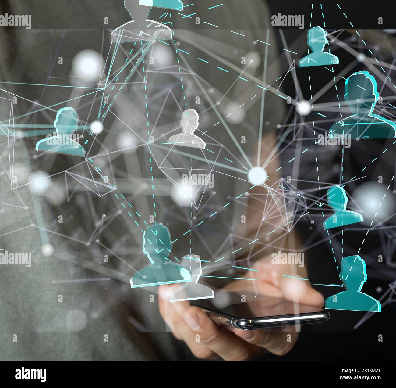 A modern individual is holding a smartphone and displaying a screen ...