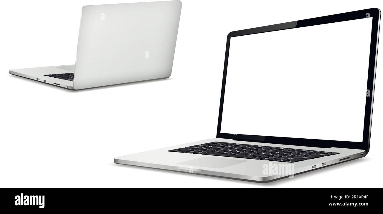 Laptop front and back side mockup isolated on white background Stock ...