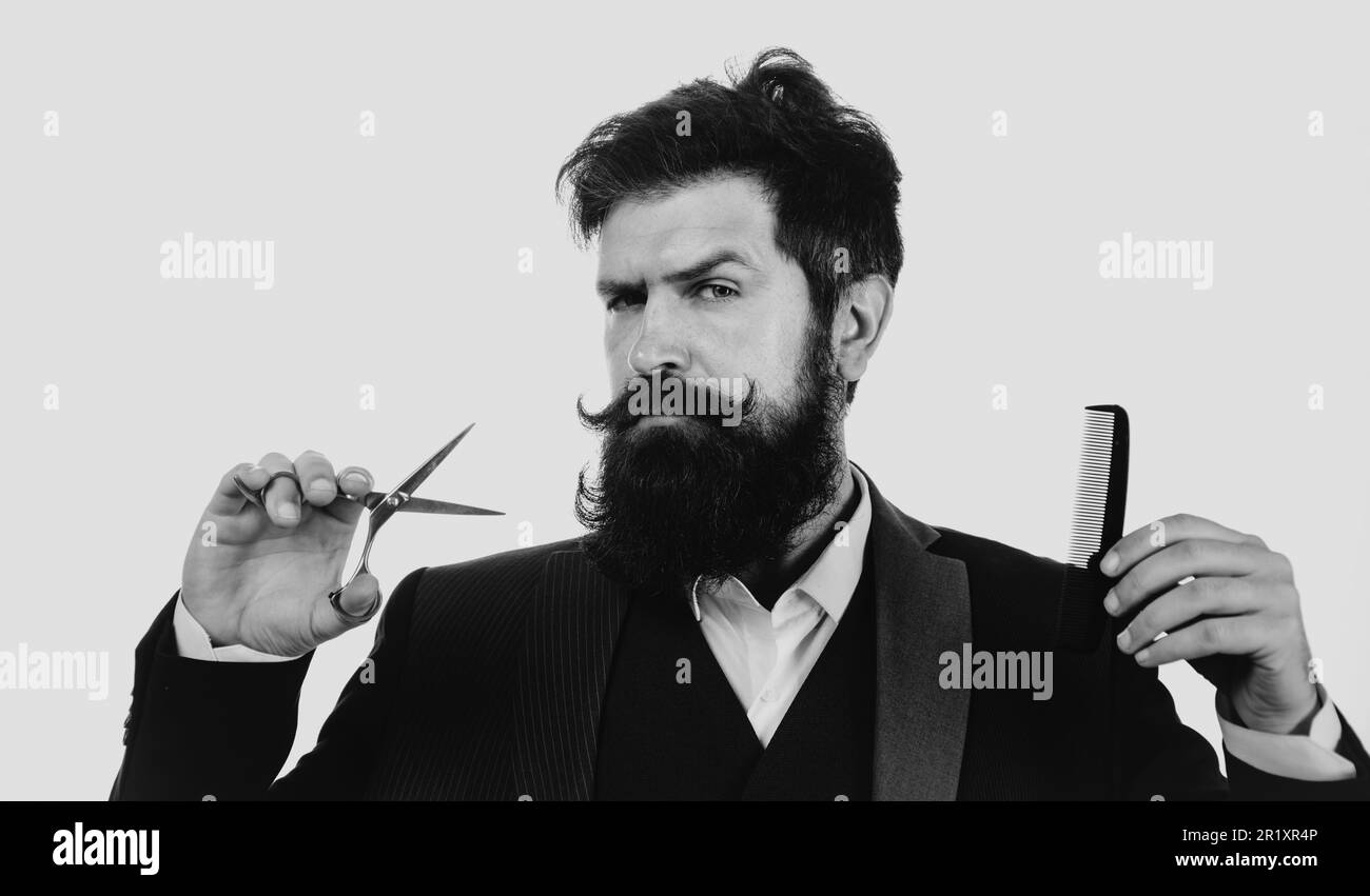 Retro Bearded Man Portrait Of Man With Long Beard And Moustache