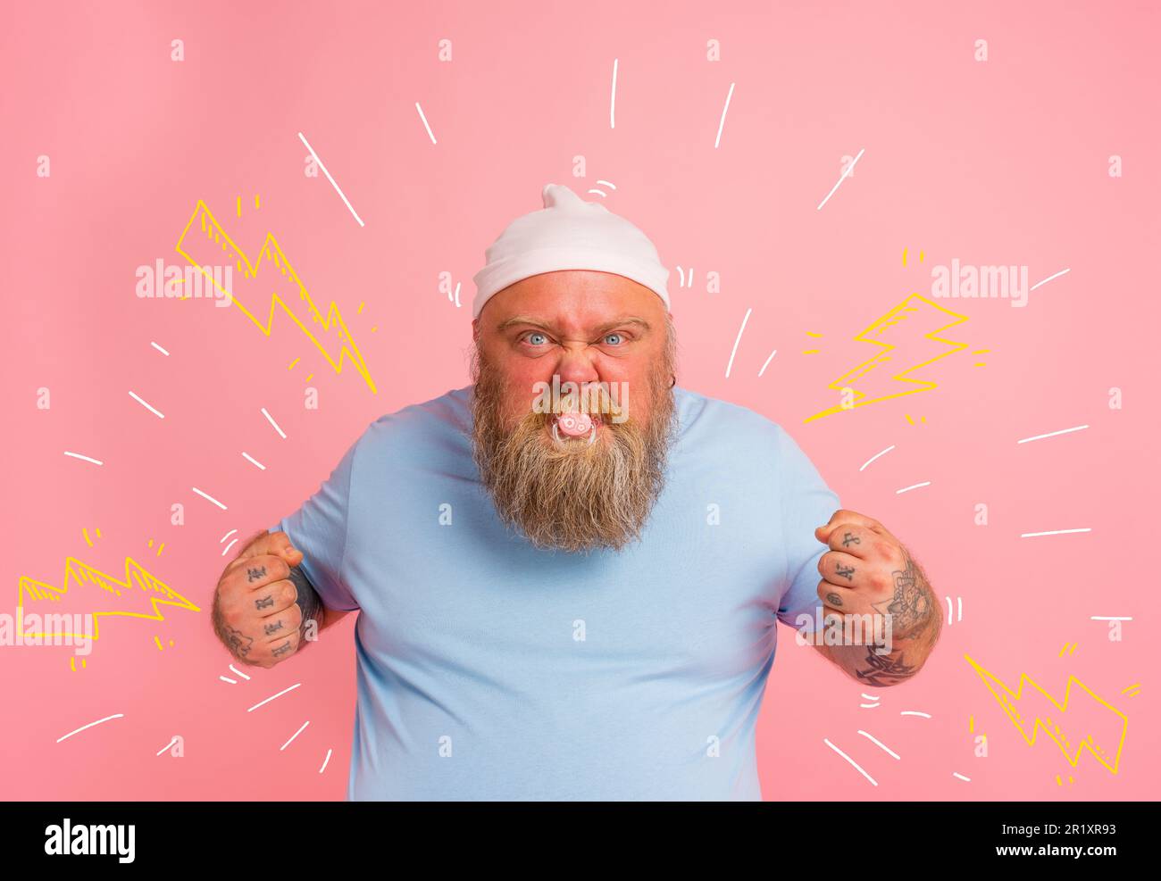 Angry man acts with pacifier like a child a baby Stock Photo - Alamy