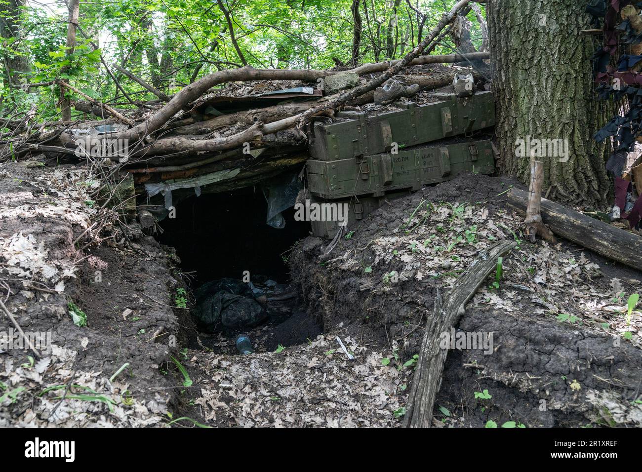 USA. 15th May, 2023. Dugouts built by Russian forces during occupation ...