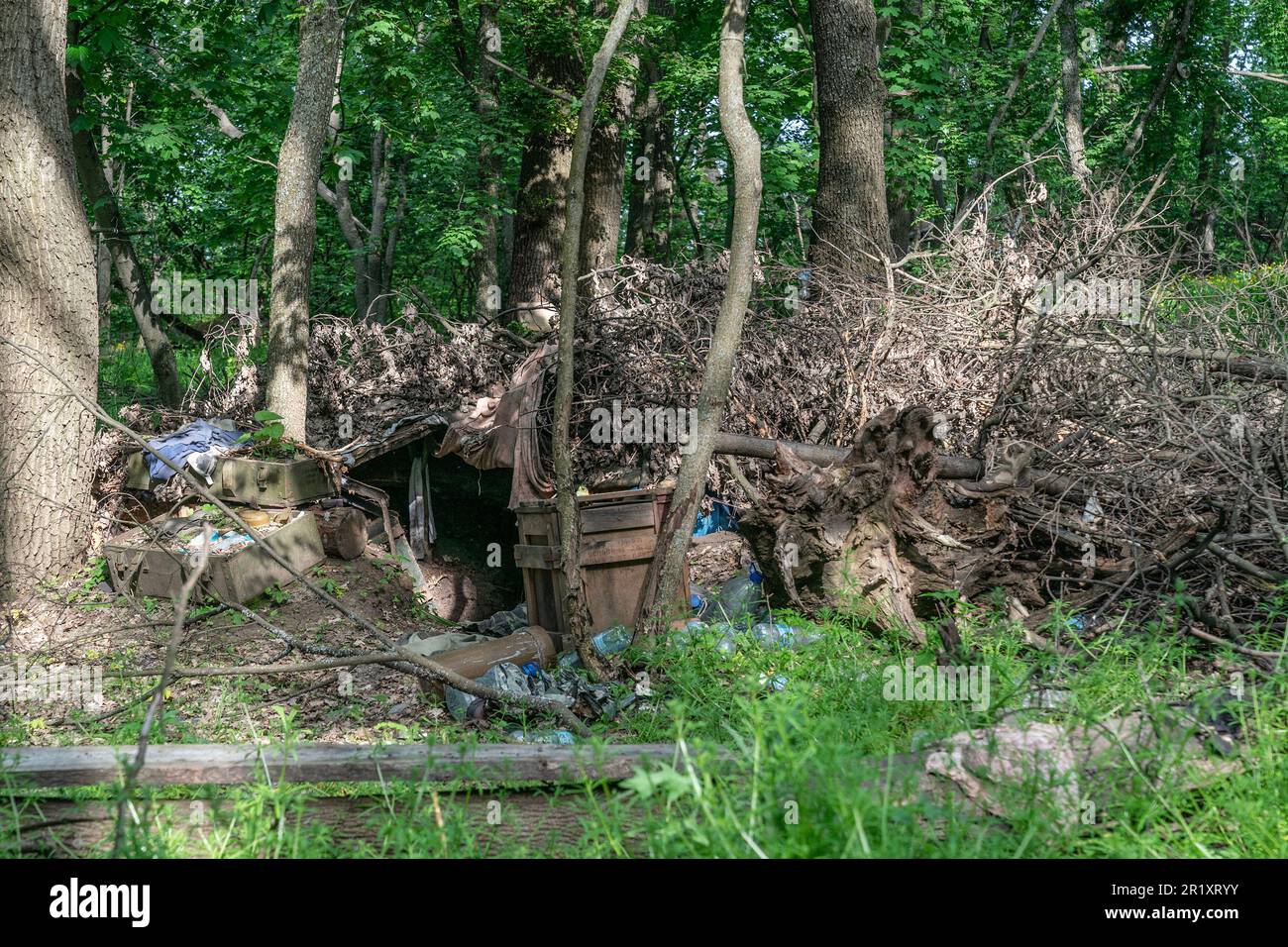USA. 15th May, 2023. Dugouts built by Russian forces during occupation ...
