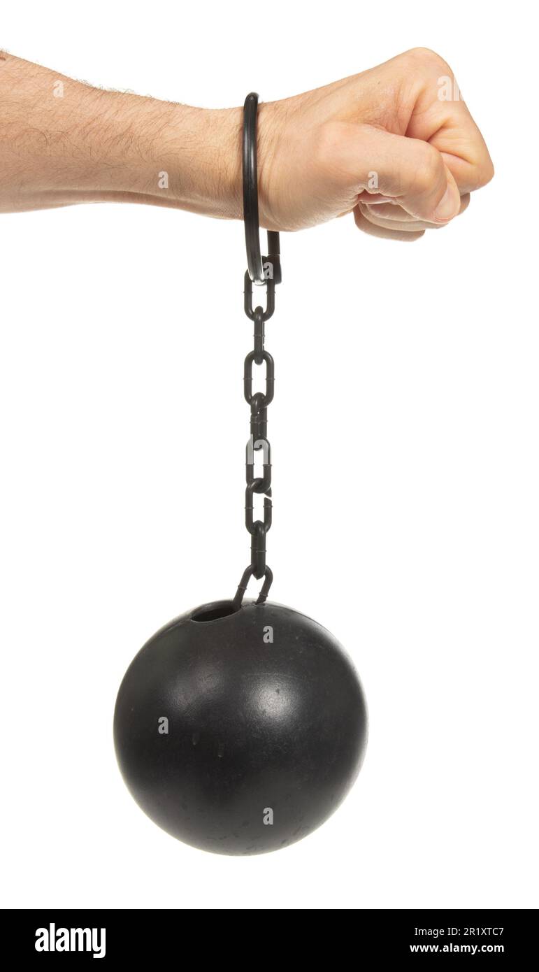 Heavy looking ball with cuff chain for prisoners, isolated Stock Photo ...