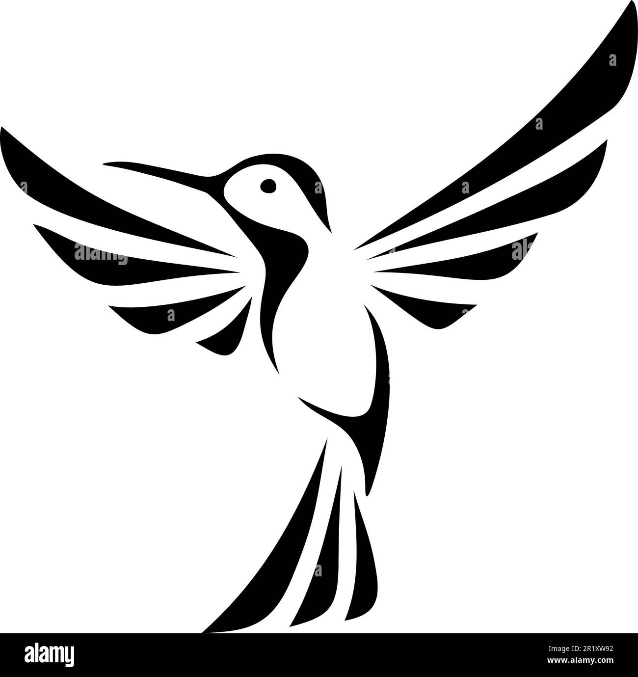 Colibri (hummingbird). Black silhouette of a flying tropical colibri ...