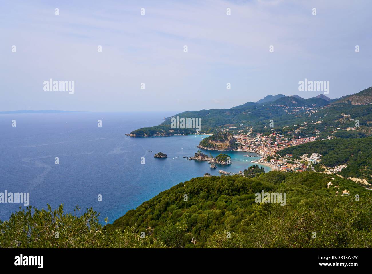 Aerial view of Parga village and Parga bay in Greece Stock Photo - Alamy