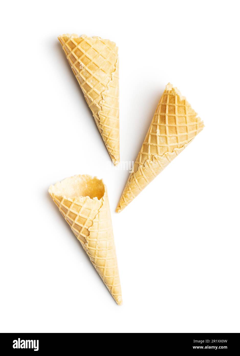 Empty wafer cone. Sweet ice cream cornet isolated on the white ...